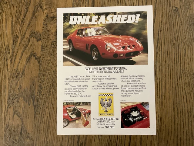 ALPHA ONE 1 Gto Kit Replica Justyna Ferrari 250 Gto Australia Rare ...