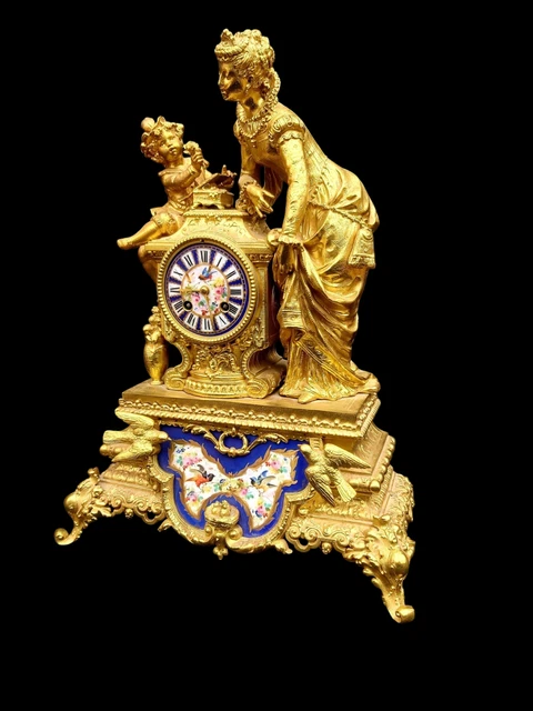 ANTIQUE CLOCK FRENCH Large Bell Striking Japy Freres Bronze Porcelain ...