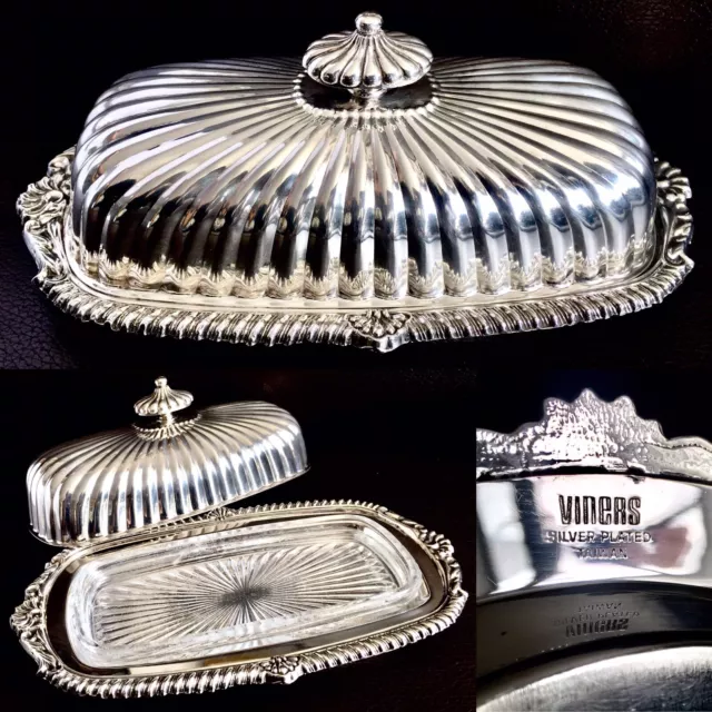SUPERB QUALITY VINTAGE English Viners Silver Plated Caviar/Butter Dish ...
