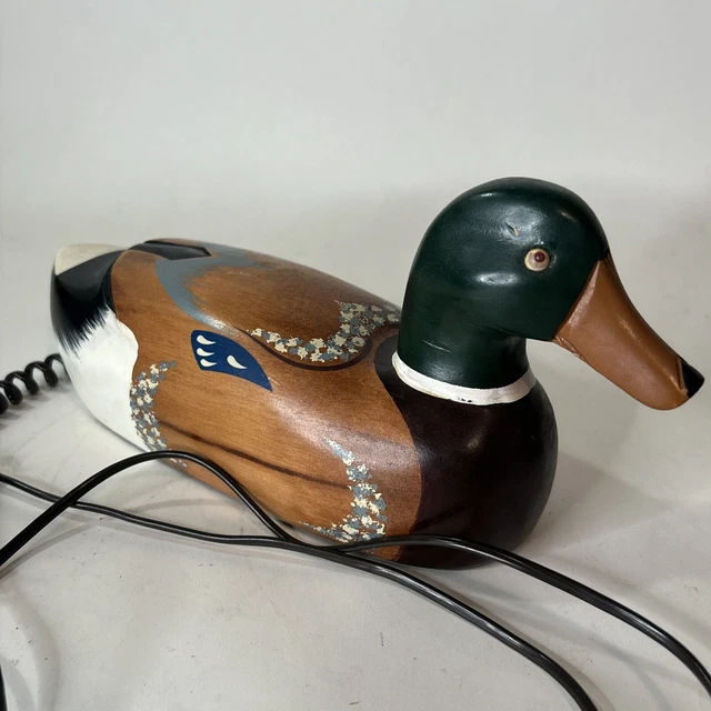 TELEMANIA WOODEN MALLARD Duck Decoy Corded Landline Phone Quacker ...