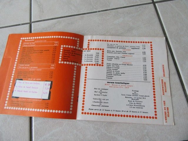 MENU RISTORANTE ORIGINALE Circa 1970 At Armes De La Ville Parigi 66 Rue ...