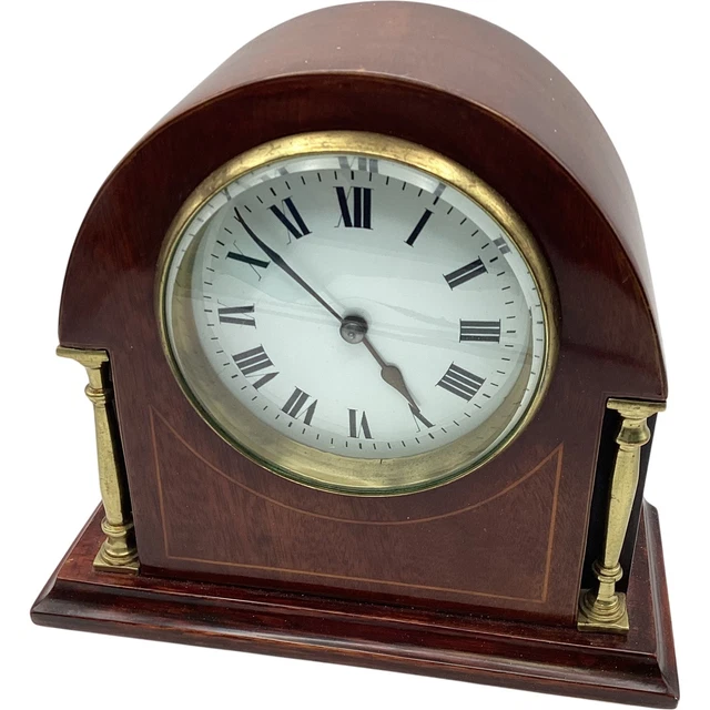 VINTAGE MANTEL CLOCK With Roman Numerals Brass Features Wooden Case SE ...