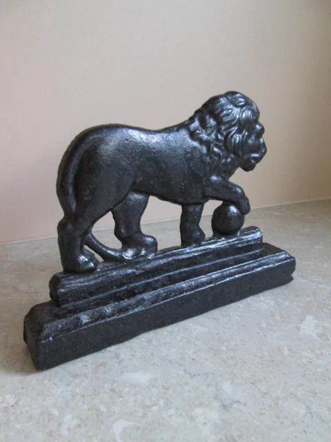 ANTIQUE CAST IRON Lion With Globe / Ball Flatback Ornament / Doorstop ...