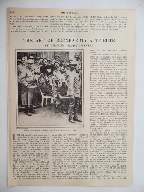 SARAH BERNHARDT REMEMBERED Actress Original 1923 Article Outlook ~8x11 ...