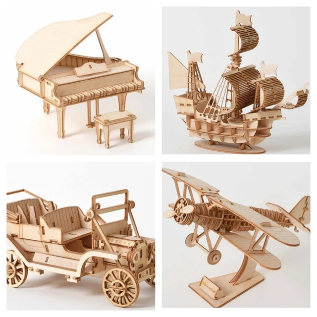 MODEL KITS WOODEN Modelling Craft Puzzle Train Boat Buildings Vehicles ...