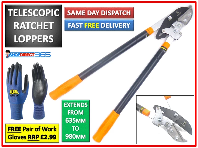 TELESCOPIC TREE LOPPER Anvil Garden Lever Action Ratchet Cutter Pruning ...