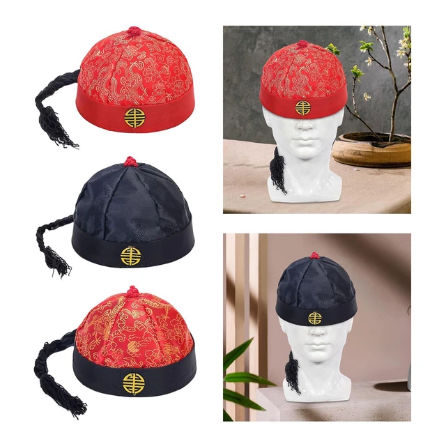 CHINESE ORIENTAL HAT Landlord Cap W/ Ponytail for Theater Cosplay Dance ...