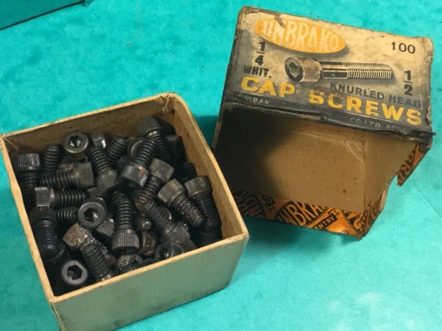 100 UNBRAKO CAP screws 1/4 whit 1/2 long,knurled head Allen key 442377 ...
