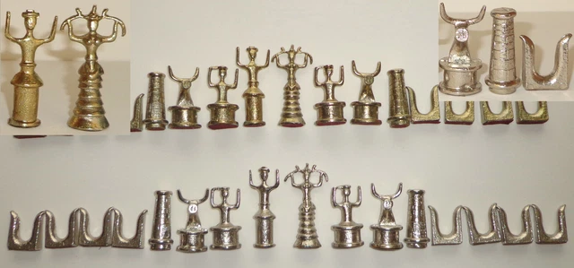 VINTAGE MID CENTURY Modern Metal Chess Set Gold Silver Abstract 32 ...