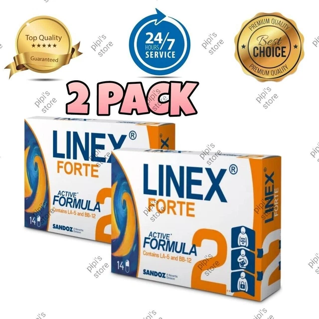 2 PACK* X14 Caps. LINEX FORTE Sandoz Probiotic Synbiotic acidophilus ...
