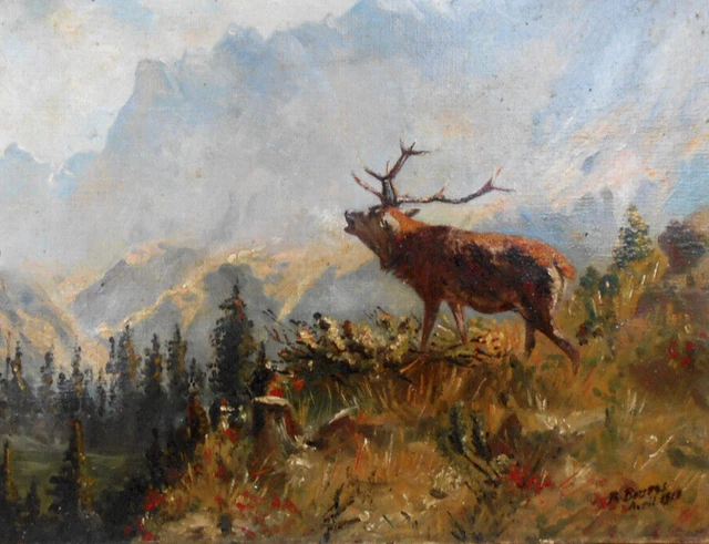 TABLEAU ANCIEN PEINTURE Huile sur Toile HST Cerf Montagne Ecole de ... TABLEAU ANCIEN PEINTURE Huile sur Toile HST Cerf Montagne Ecole de ...