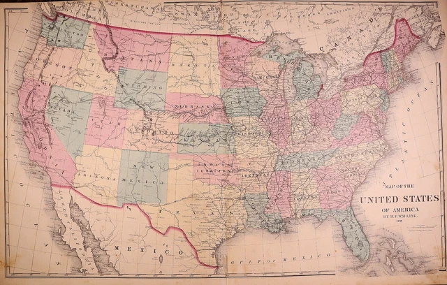 DATED 1879 MAP, UNITED STATES w/ WESTERN TERRITORIES by H.E. WALLING ...