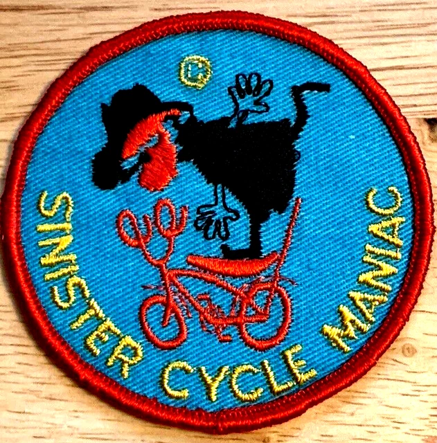 SINISTER CYCLE MANIAC, 1970's? rare iron-on vintage patch bike Schwinn ...