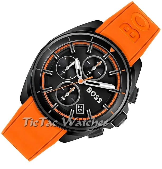 NEW HUGO BOSS Hb 1513957 Men's Volane Chronograph Orange Silcone Strap ...