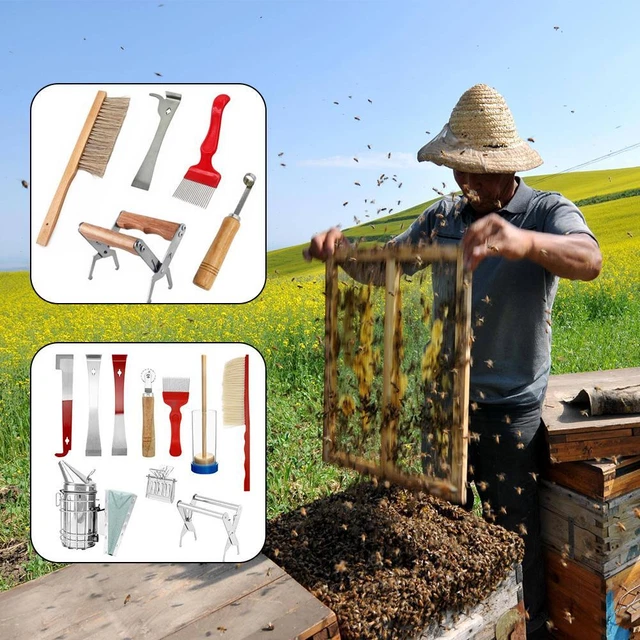 BEE HIVE TOOL Beekeepers Set of 5 Brush Frame Grip Uncapping Fork Hive ...