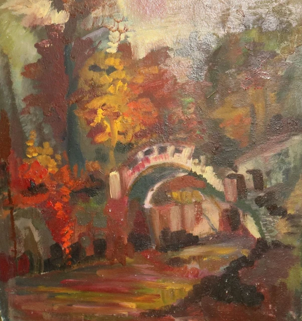 TABLEAU ANCIEN HUILE impressionniste paysage pont fluvial EUR 177,20 - PicClick FR