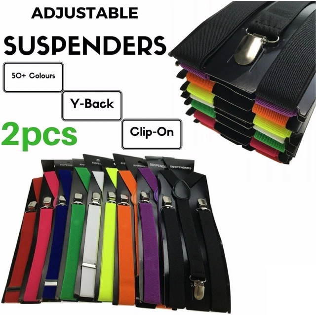 MEN'S ADJUSTABLE STRONG Clip on Elastic Formal Wedding Slim Suspenders ...