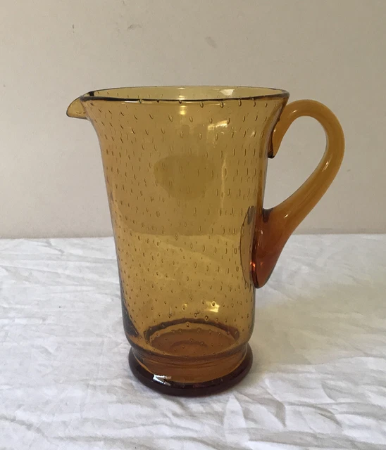 VINTAGE CONTROL BUBBLE Amber Glass Jug Mid Century Art Glass 1.1 Litre ...