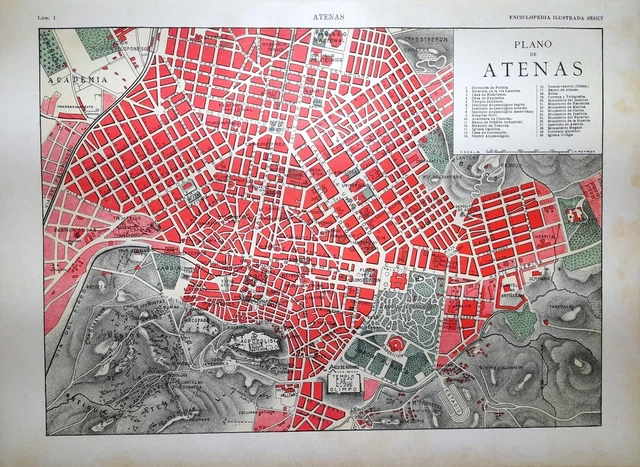 CARTA GEOGRAFICA ANTICA ATENE ATHINA mappa della città Grecia 1910 ...