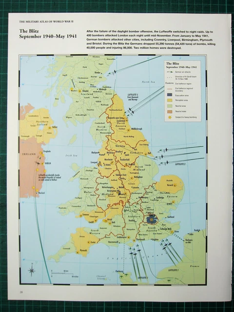 WW2 WWII MAP Blitz Sept 1940 - May 1941 German Air Attakcs Evacuation ...