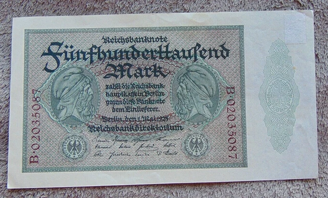 GELDSCHEINE, BANKNOTEN, 1 Reichsbanknote Fünfhunderttausend Mark, 1923 ...