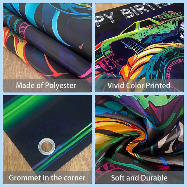 TRUCK BACKDROP BANNER Cars Happy Birthday Backdrop for Boys Green Truck ...