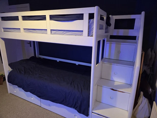 SLEEPLAND LUXURY SOLID Wood White Bunk Bed Staircase And Drawers £130. ...