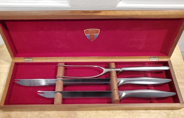 VINTAGE GERBER LEGENDARY 3 Piece Carving Knife Set with Velvet lined ...