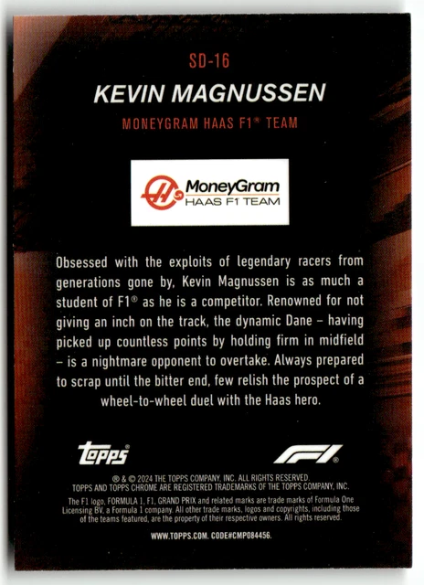 TOPPS 2024 CROMO Fórmula 1 N º SD-16 Kevin Magnussen Speed Demons Logo ...