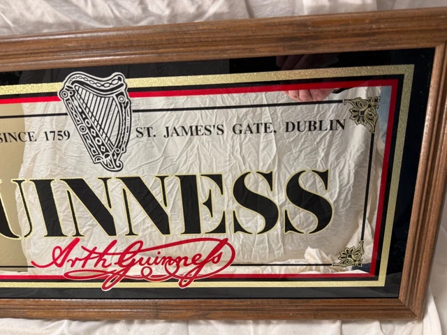 GUINNESS BEER SIGNATURE Arth Guinness Wooden Framed mirror 30.5” x 15 £ ...