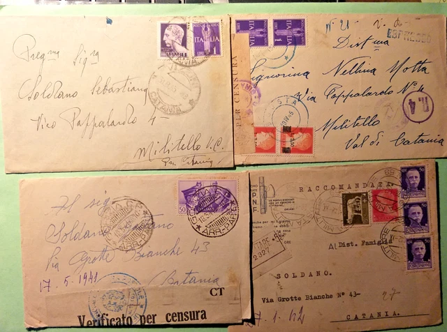 N° 4 LETTERE, 1 E' Raccomandata - 2 Posta Aerea P. M- 1 Censurata E ...