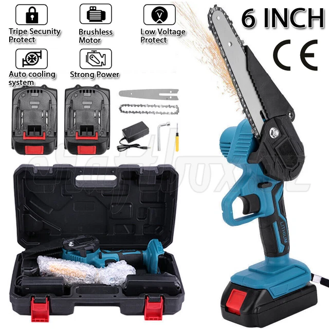 6& MINI CORDLESS Electric Chainsaw 2X Battery Powered Wood Cutter ...