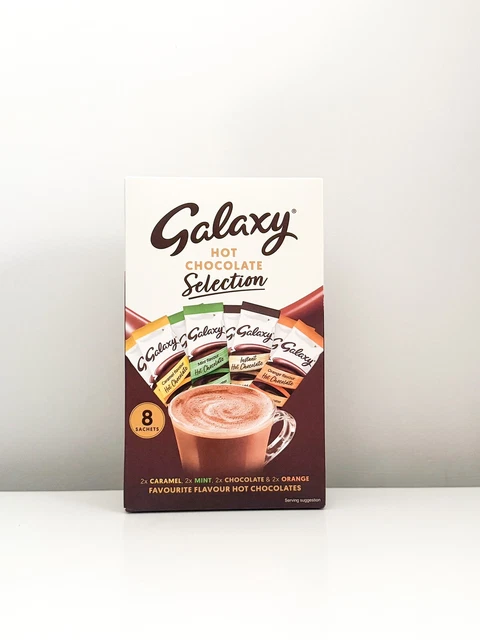 GALAXY HOT CHOCOLATE Selection 8 Sachets Caramel Mint Chocolate Orange ...