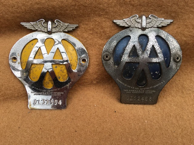 VINTAGE PAIR OF 'AA' badges, emblems, mascots, No's: 0L32504 & 0Z52468 ...