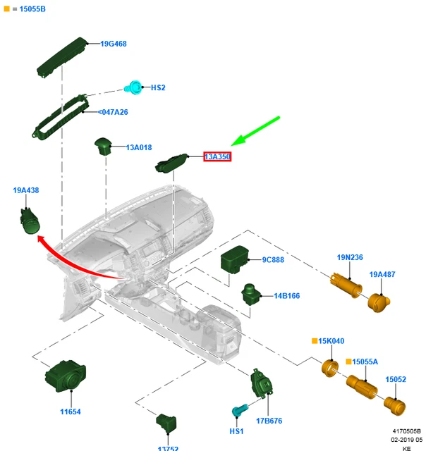FORD RANGER T6 MK1 Interrupteur d'avertissement d'urgence Assy 1887630 ...