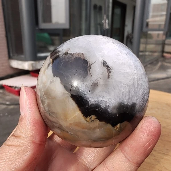 345G RARE NATURAL blue Volcanic Rock agate Sphere Quartz Crystal Ball ...