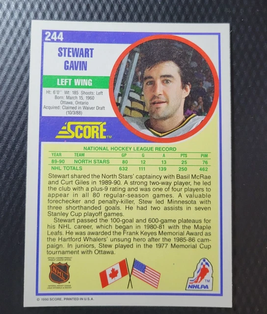 1990-91 SCORE AMERICAN STEWART GAVIN Minnesota North Stars Hockey carte ...