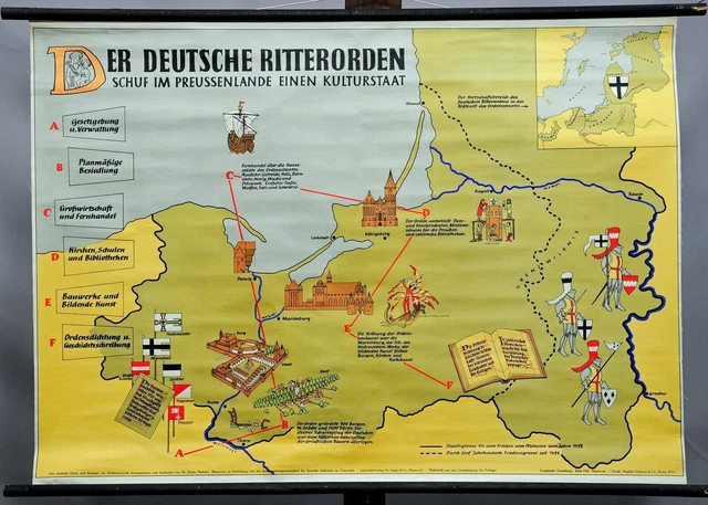 RETRO ROLLING PICTURE wall map vintage poster map of German knights ...
