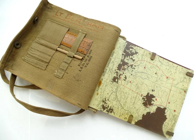 ORIGINAL 1944 WWII British Army Webbing Map Case With Wooden Rule ...