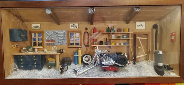 3D WOODEN SHADOW Box Diorama Harley Davidson Motorcycle Shop Rare Fine ...
