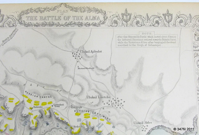 CRIMEAN WAR BATTLE Of The Alma Color MAP Sevastopol 1854 Ukraine Turkey ...