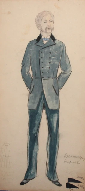 TABLEAU ANCIEN À la gouache dessin costume homme de théâtre signé EUR ...