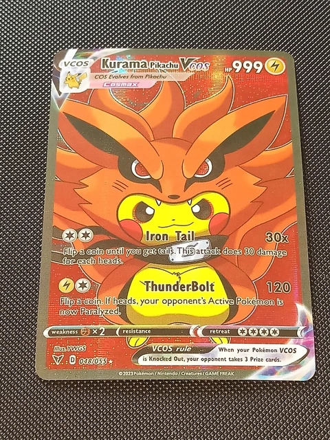 PIKACHU POKEMON KURAMA Naruto Pika Carte Card Holo Prism Flash Foil ...