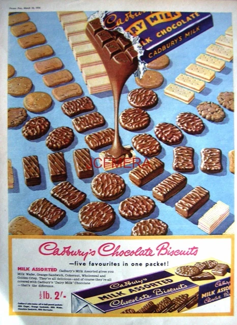 1956 CADBURY'S 'MILK' Assorted Chocolate Biscuit AD #2 - Original Print ...