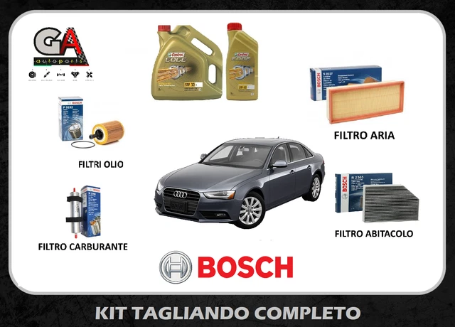 KIT TAGLIANDO AUDI A4 B8 8k 2.0 tdi filtri Bosch 5 lt olio Castrol edge ...