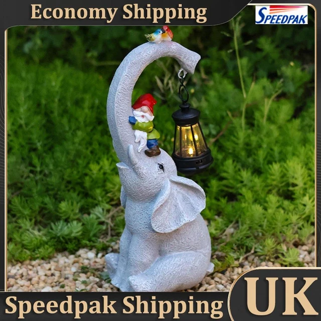UK* SOLAR GARDEN Statue Light IP65 Waterproof Solar Elf Elephant with ...