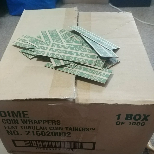 COIN-TAINER® FLAT TUBULAR Coin Wrappers-Dimes/$5-1000 Wrappers/Box-new ...