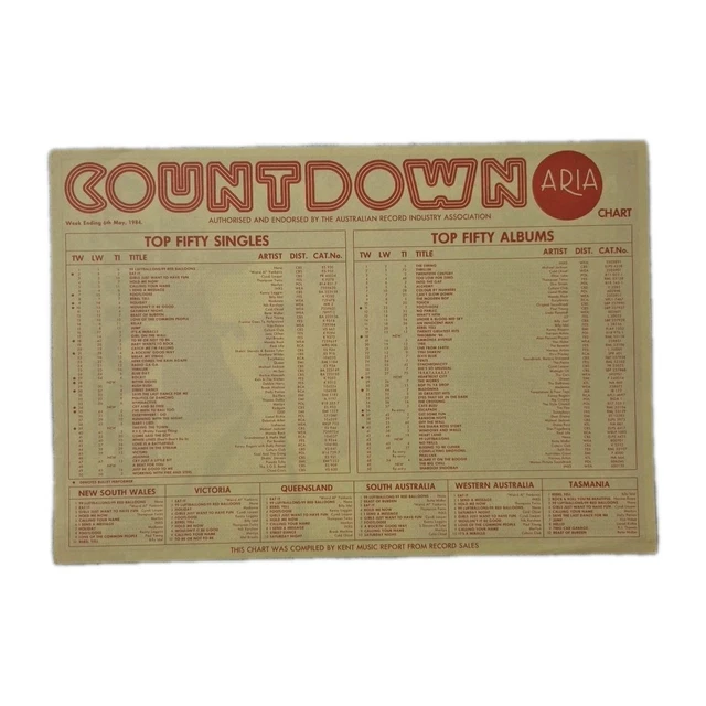 ARIA CHART TOP 50 Countdown May 1984 Ads For Nik Kershaw & Madonna $39. ...