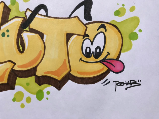 DESSIN SIGNÉ - PLUTO graffiti street art tableau sketch - disney EUR 50 ...