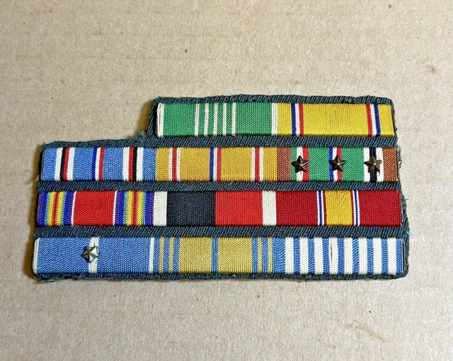 ORIGINAL WW2 THEATRE Made Army Cloth Insignia Ribbon Rack Sewn Ribbons ...